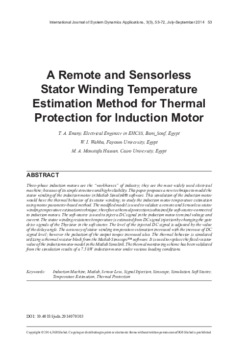 Pdf A Remote And Sensorless Stator Winding Temperature Estimation