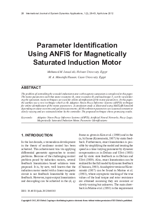 Pdf Parameter Identification Using Anfis For Magnetically Saturated Induction Motor