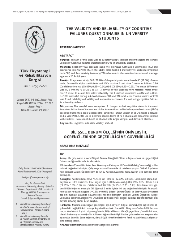 (PDF) The Validity and Reliability of Cognitive Failures Questionnaire ...