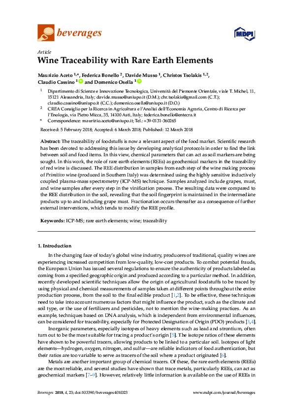 (PDF) Wine Traceability with Rare Earth Elements