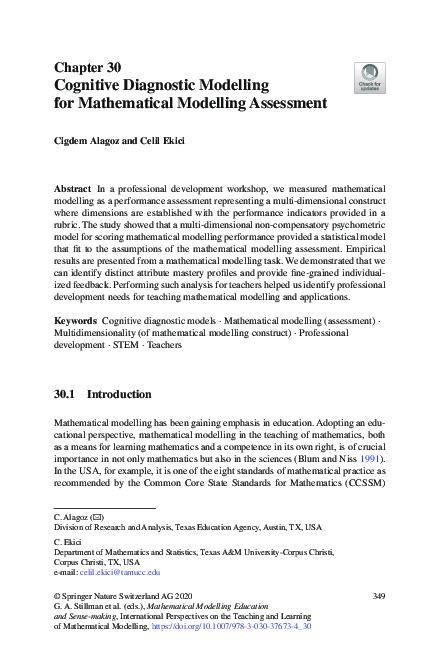 Pdf Cognitive Diagnostic Modelling For Mathematical Modelling Assessment
