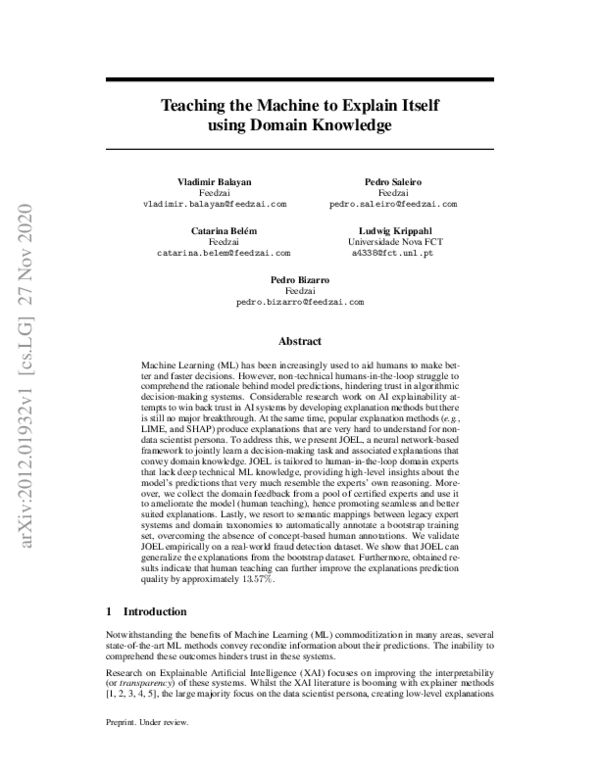 (PDF) Teaching the Machine to Explain Itself using Domain Knowledge
