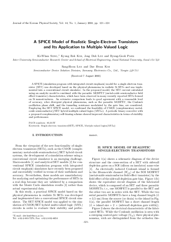 (PDF) A SPICE Model of Realistic Single-Electron Transistors and Its ...