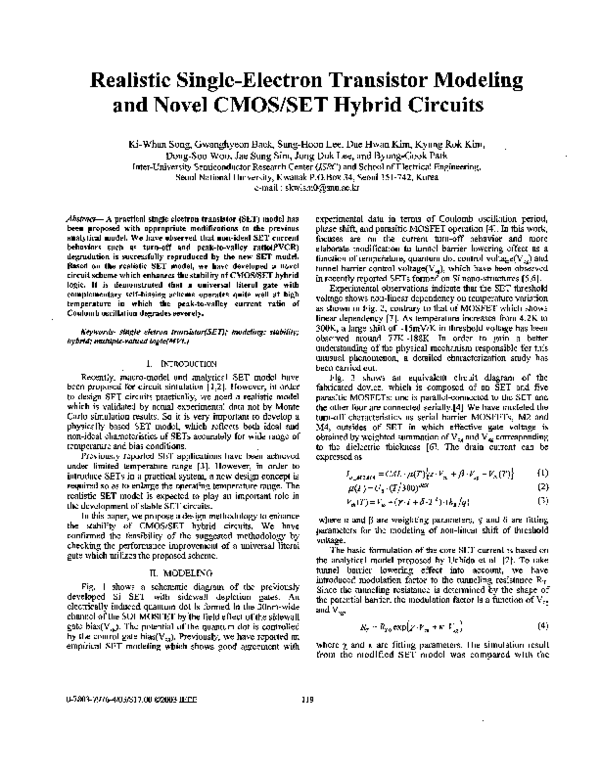 (PDF) Realistic single-electron transistor modeling and novel CMOS/SET hybrid circuits