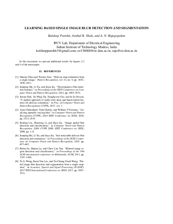 (PDF) Learning Based Single Image Blur Detection and Segmentation