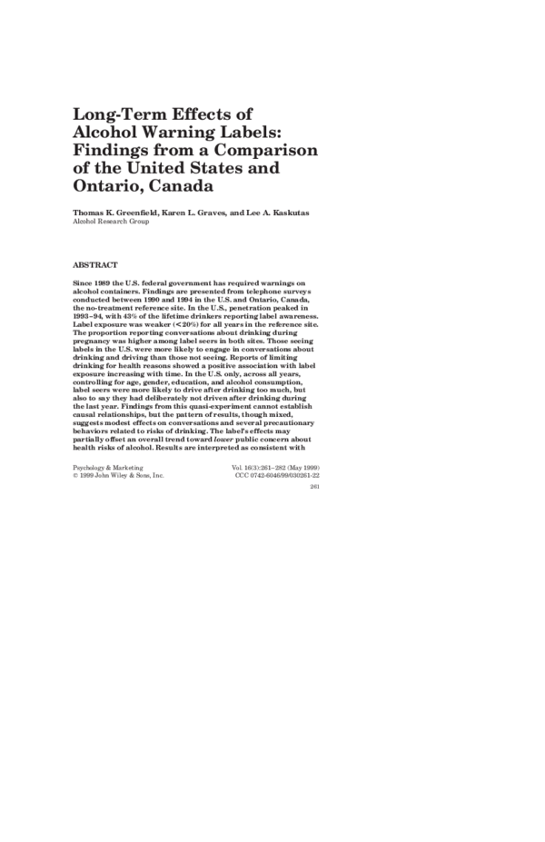 (PDF) Long-term effects of alcohol warning labels: Findings from a ...