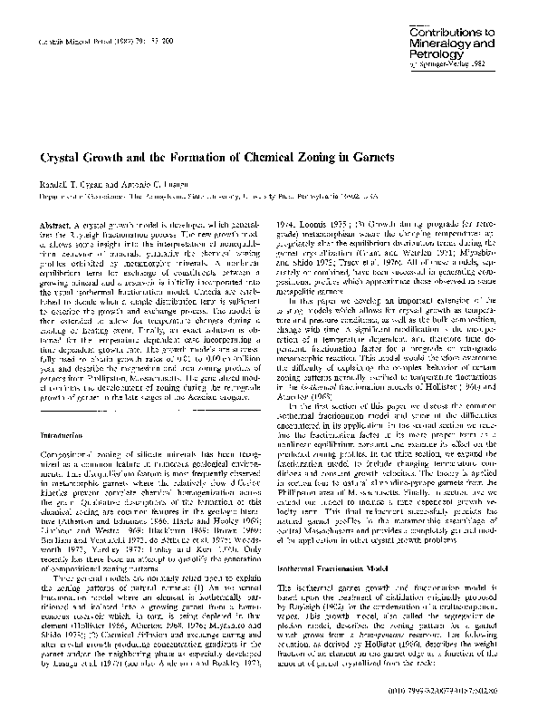 (PDF) Crystal growth and the formation of chemical zoning in garnets