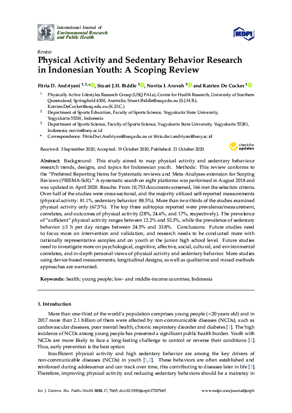 (PDF) Physical Activity and Sedentary Behavior Research in Indonesian Youth: A Scoping Review