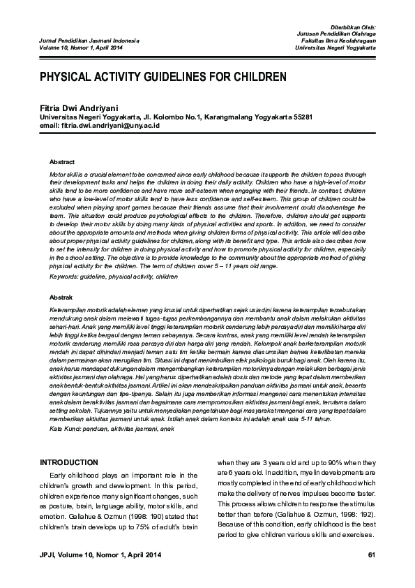 (PDF) Physical Activity Guidelines for Children