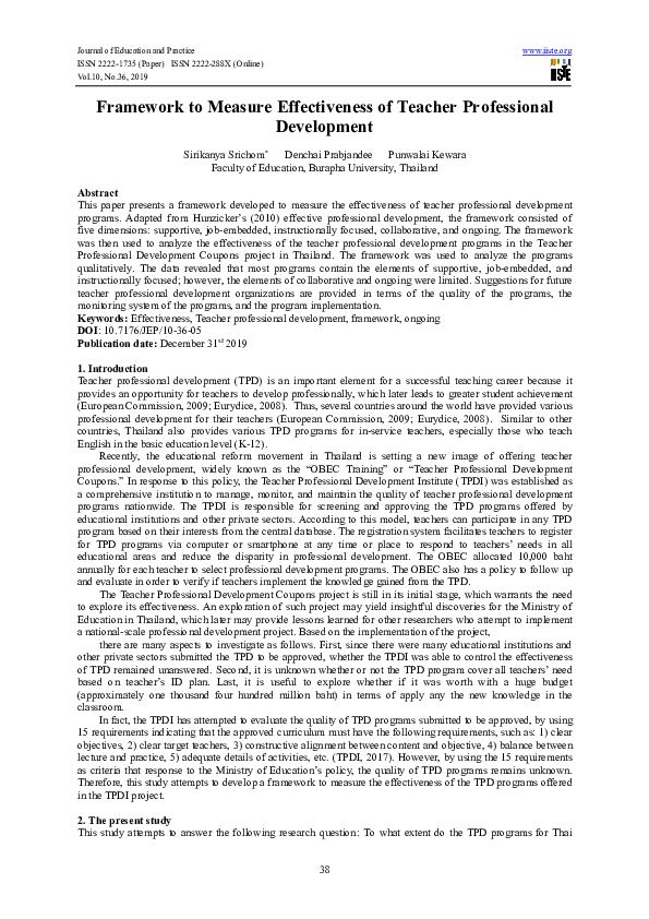 (PDF) Framework to Measure Effectiveness of Teacher Professional ...