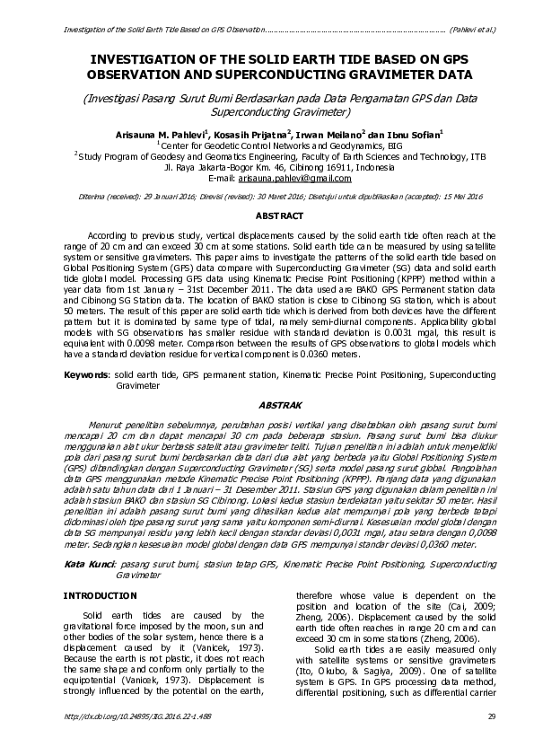 Pdf Investigation Of The Solid Earth Tide Based On Gps Observation And Superconducting