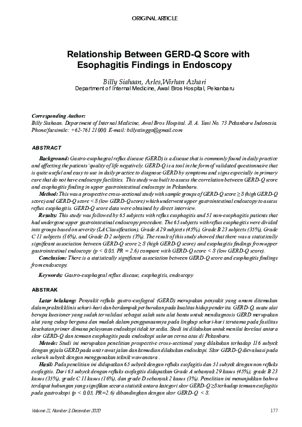 (PDF) Relationship Between GERD-Q Score with Esophagitis Findings in ...