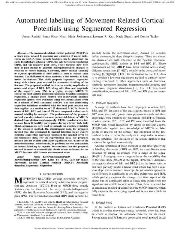 Pdf Automated Labelling Of Movement Related Cortical Potentials Using Segmented Regression