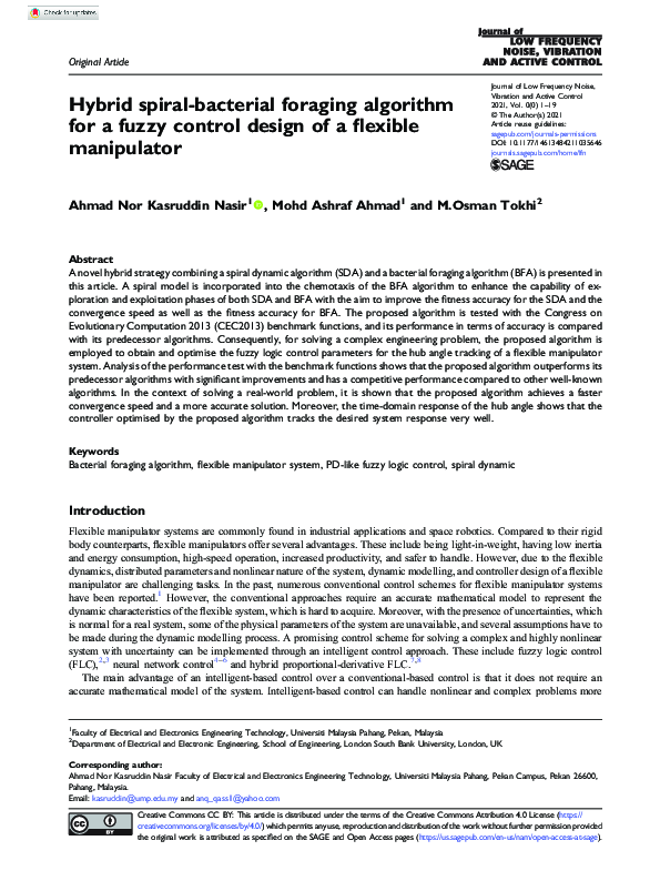 Pdf Hybrid Spiral Bacterial Foraging Algorithm For A Fuzzy Control Design Of A Flexible 