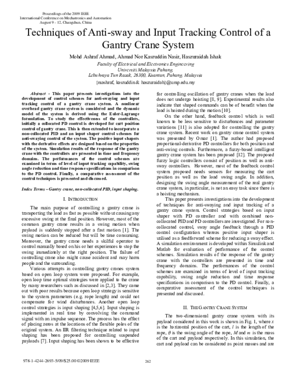 (PDF) Techniques of anti-sway and input tracking control of a gantry crane system