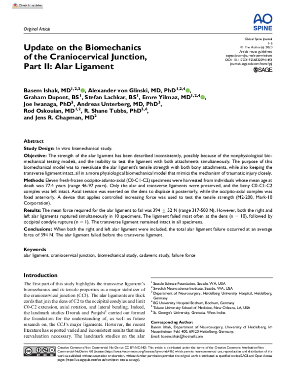 (PDF) Update on the Biomechanics of the Craniocervical Junction, Part II: Alar Ligament | Rod ...
