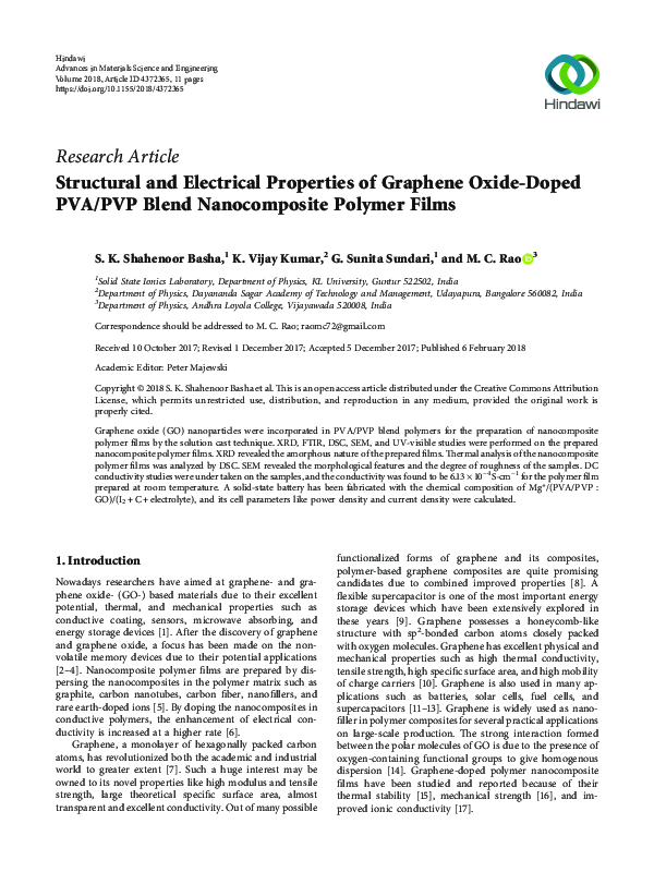 (PDF) Structural and Electrical Properties of Graphene