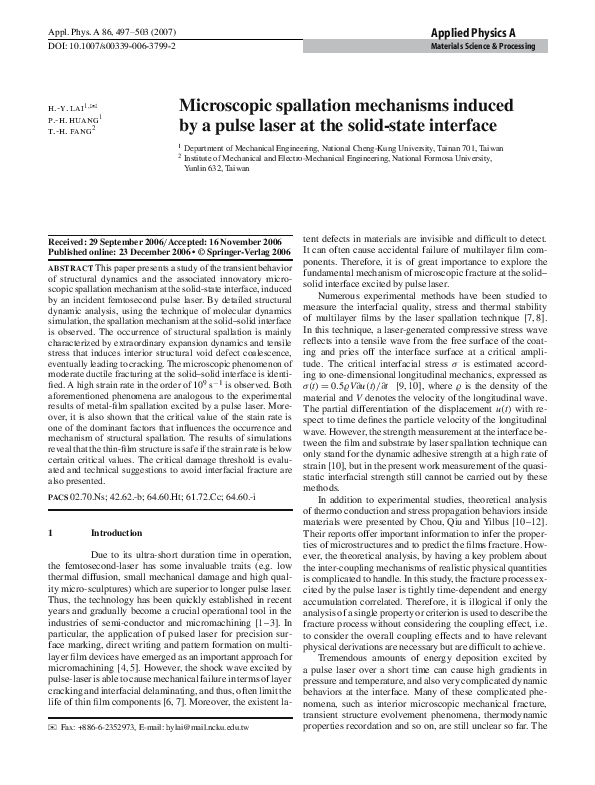 (PDF) Microscopic spallation mechanisms induced by a pulse laser at the ...