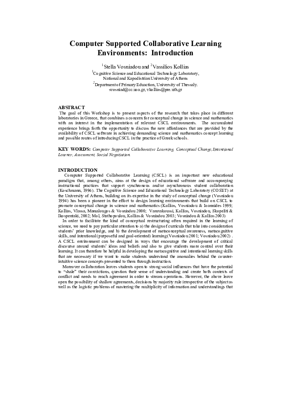 (PDF) Computer Supported Collaborative Learning Environments : Introduction