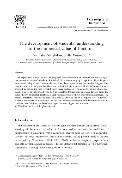 (PDF) The Development of Students' Understanding of the Numerical Value ...