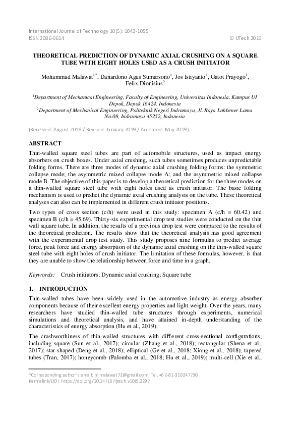 (PDF) Theoretical Prediction of Dynamic Axial Crushing on a Square Tube ...