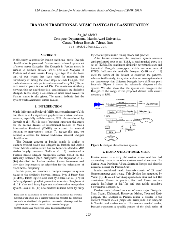 (PDF) Iranian Traditional Music Dastgah Classification