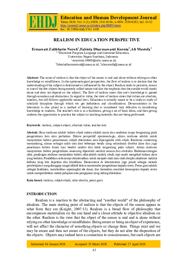 (PDF) Realism in Education Perspective | ermawati znuroh - Academia.edu