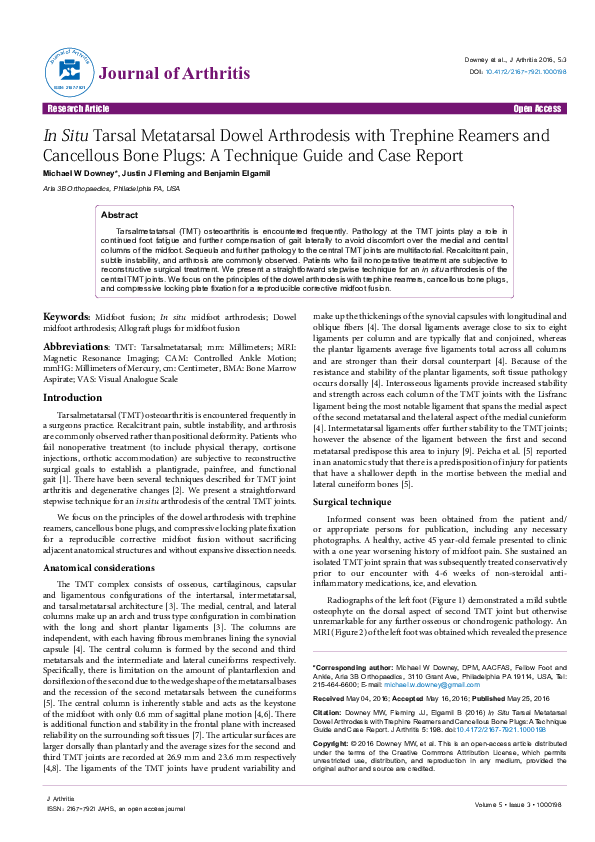(PDF) In Situ Tarsal Metatarsal Dowel Arthrodesis with Trephine Reamers ...