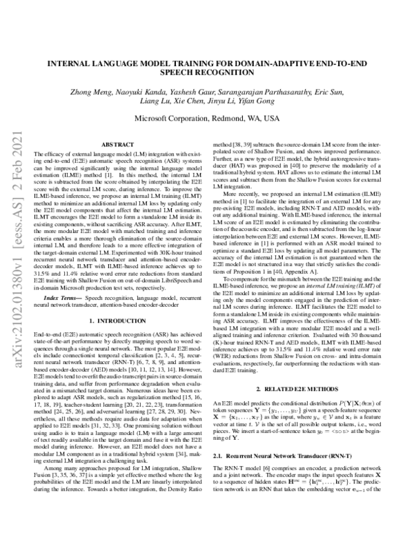 (PDF) Internal Language Model Training for Domain-Adaptive End-To-End Speech Recognition