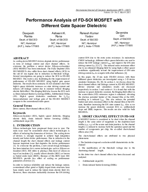 (PDF) Performance Analysis of FD-SOI MOSFET with Different Gate Spacer ...