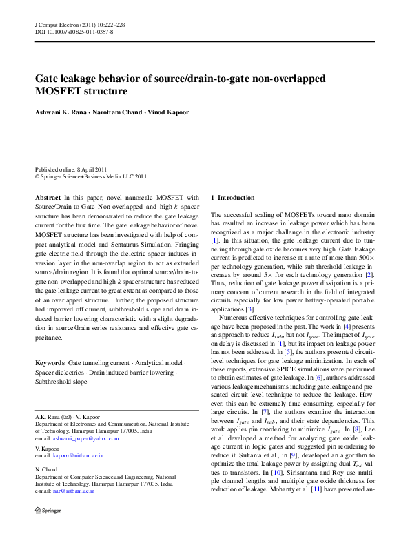 (PDF) Gate leakage behavior of source/drain-to-gate non-overlapped ...