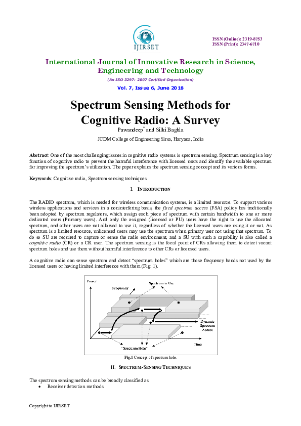 (PDF) Spectrum Sensing Methods for Cognitive Radio: A Survey