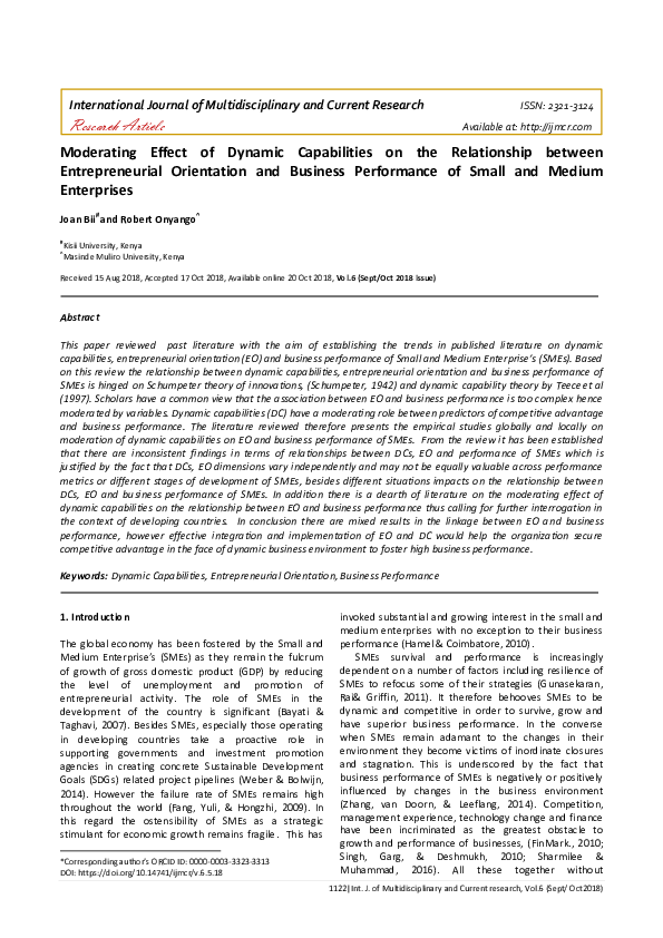 (PDF) Moderating Effect of Dynamic Capabilities on the Relationship between Entrepreneurial ...
