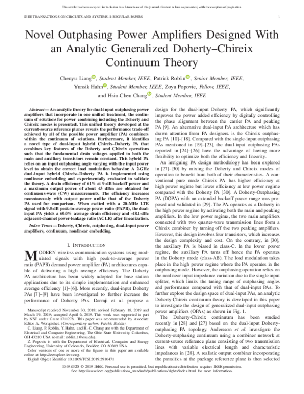 (PDF) Novel Outphasing Power Amplifiers Designed With an Analytic Generalized Doherty-Chireix ...