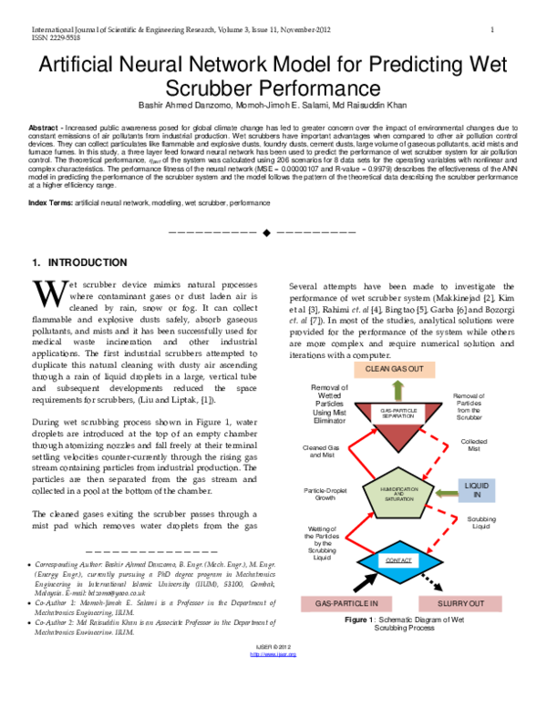 (PDF) Artificial neural network model for predicting wet scrubber performance