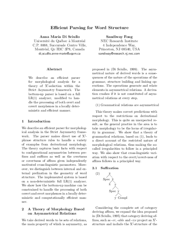 (PDF) Efficient Parsing for Word Structure