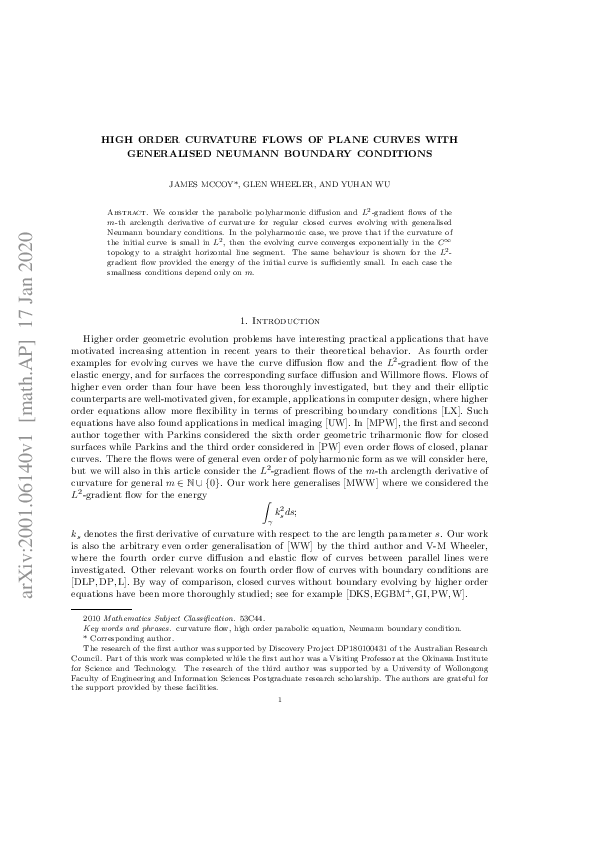 (PDF) High order curvature flows of plane curves with generalised ...