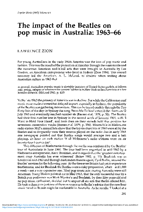(PDF) The impact of the Beatles on pop music in Australia: 1963-66