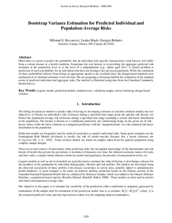 Pdf Bootstrap Variance Estimation For Predicted Individual And Population Average Risks