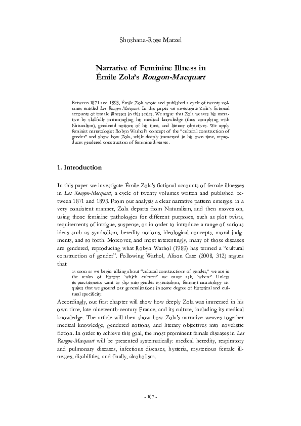 (PDF) Marzel Narrative of Feminine Illness in Émile Zola ’ s Rougon ...