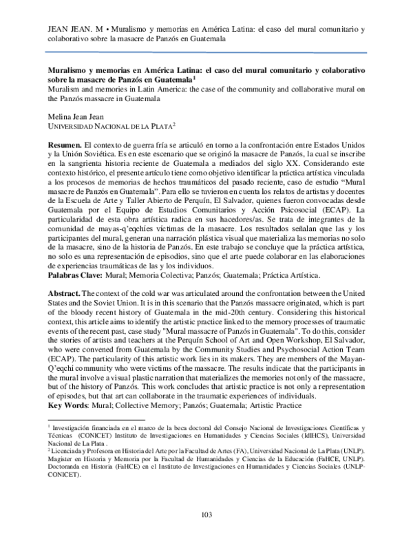(PDF) Muralismo y memorias en América latina: el caso del mural ...