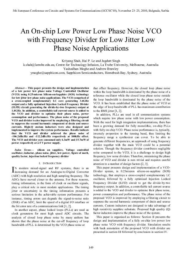 (PDF) An on-chip low power low phase noise VCO with frequency divider for low jitter low phase ...