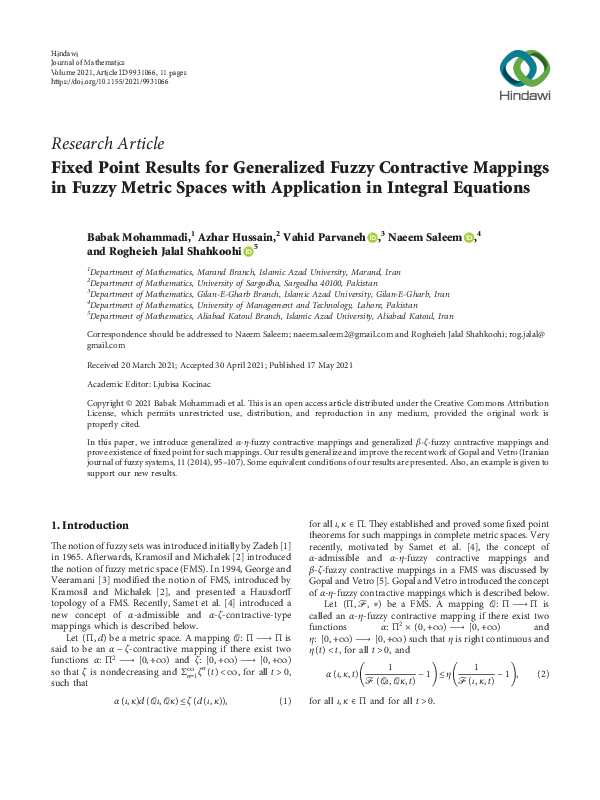 (PDF) Fixed Point Results for Generalized Fuzzy Contractive Mappings in Fuzzy Metric Spaces with ...