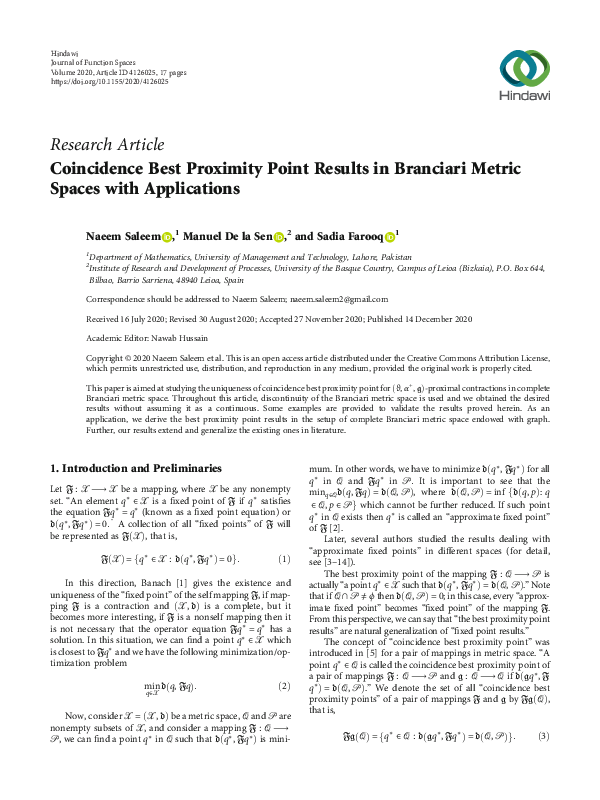 Pdf Coincidence Best Proximity Point Results In Branciari Metric Spaces With Applications 4571