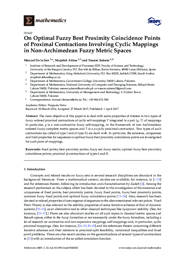 (PDF) On Optimal Fuzzy Best Proximity Coincidence Points of Proximal ...
