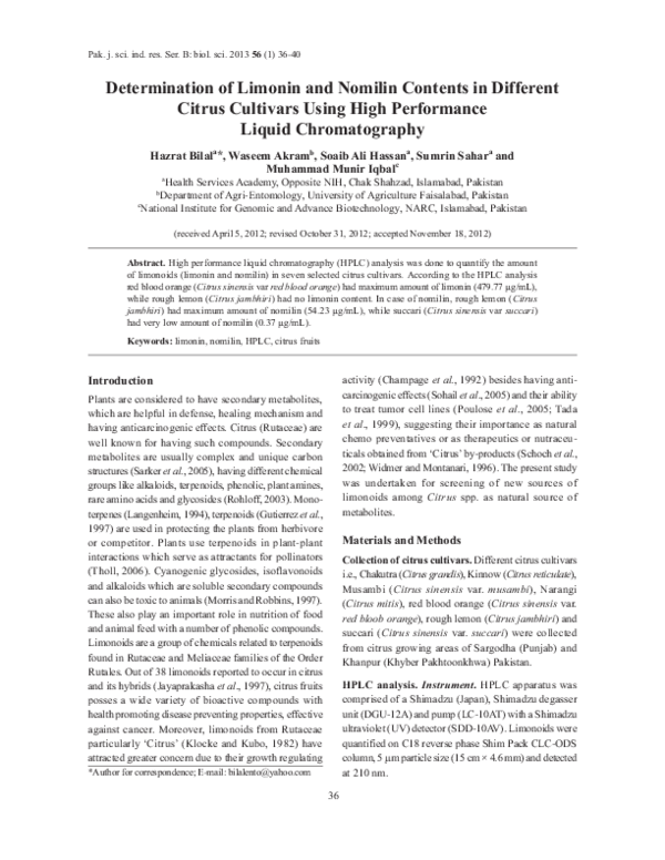 (PDF) Determination of Limonin and Nomilin Contents in Different Citrus ...