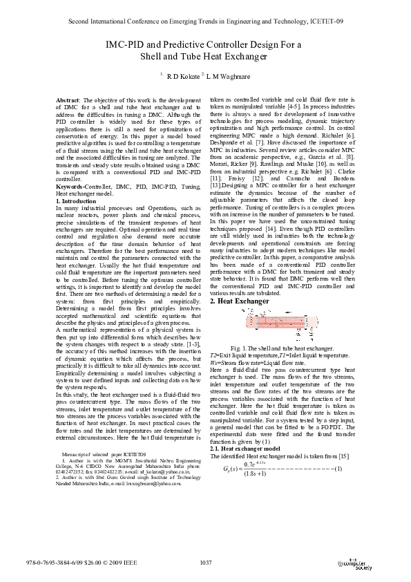 (PDF) IMC-PID and Predictive Controller Design for a Shell and Tube Heat Exchanger