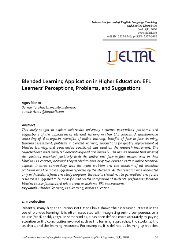 (PDF) Blended Learning Application in Higher Education: EFL Learners ...