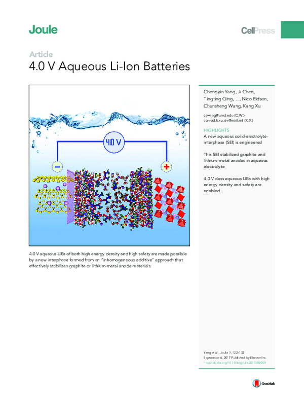 (PDF) 4.0 V Aqueous Li-Ion Batteries