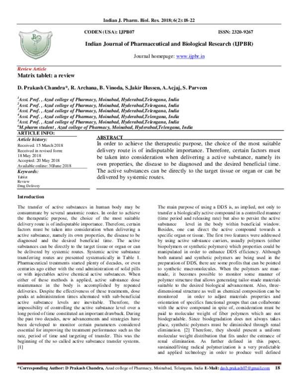 (PDF) Matrix tablet: a review